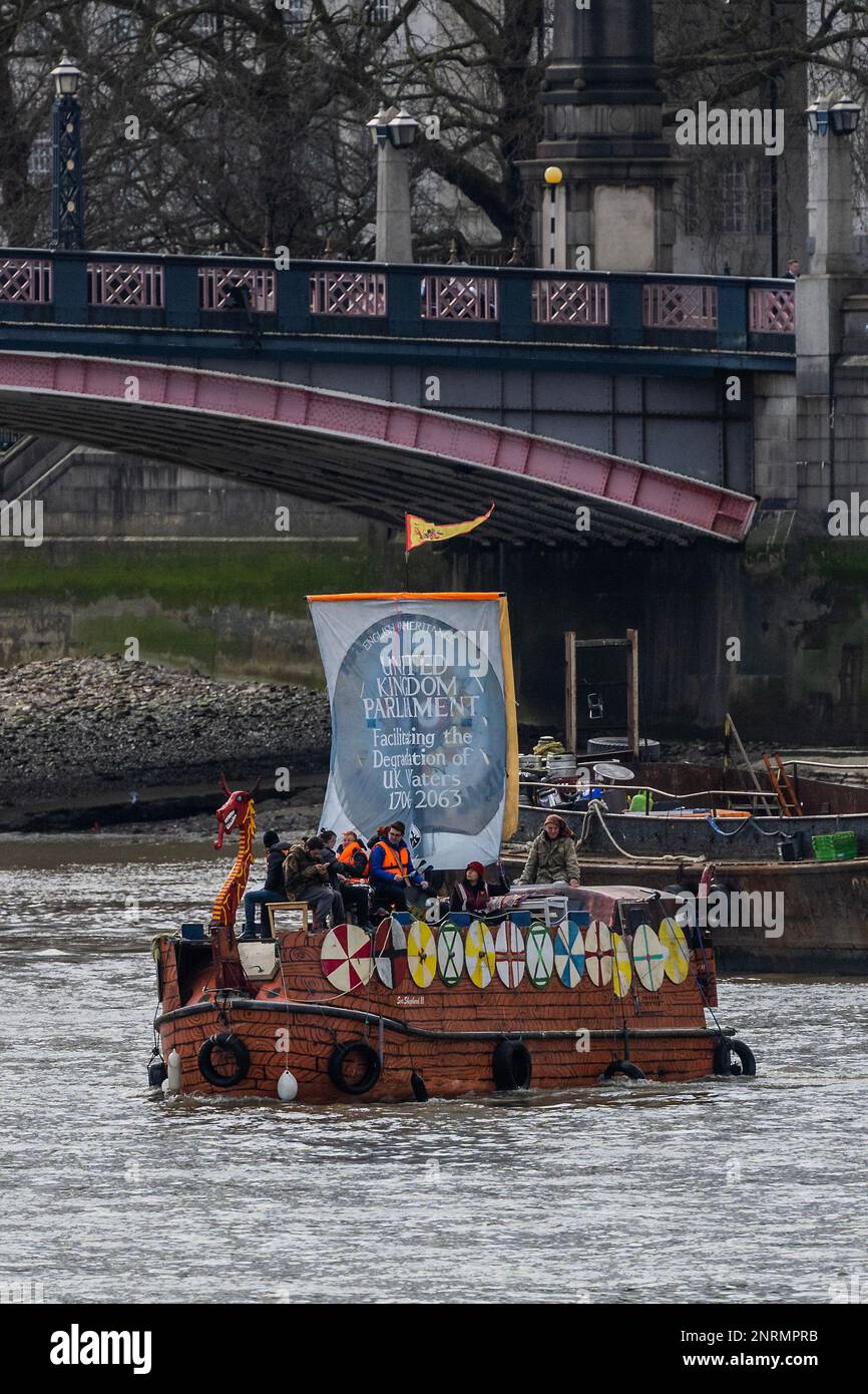 London, UK. 27th Feb, 2023. The sail says 'United Kingdom Parliament ...