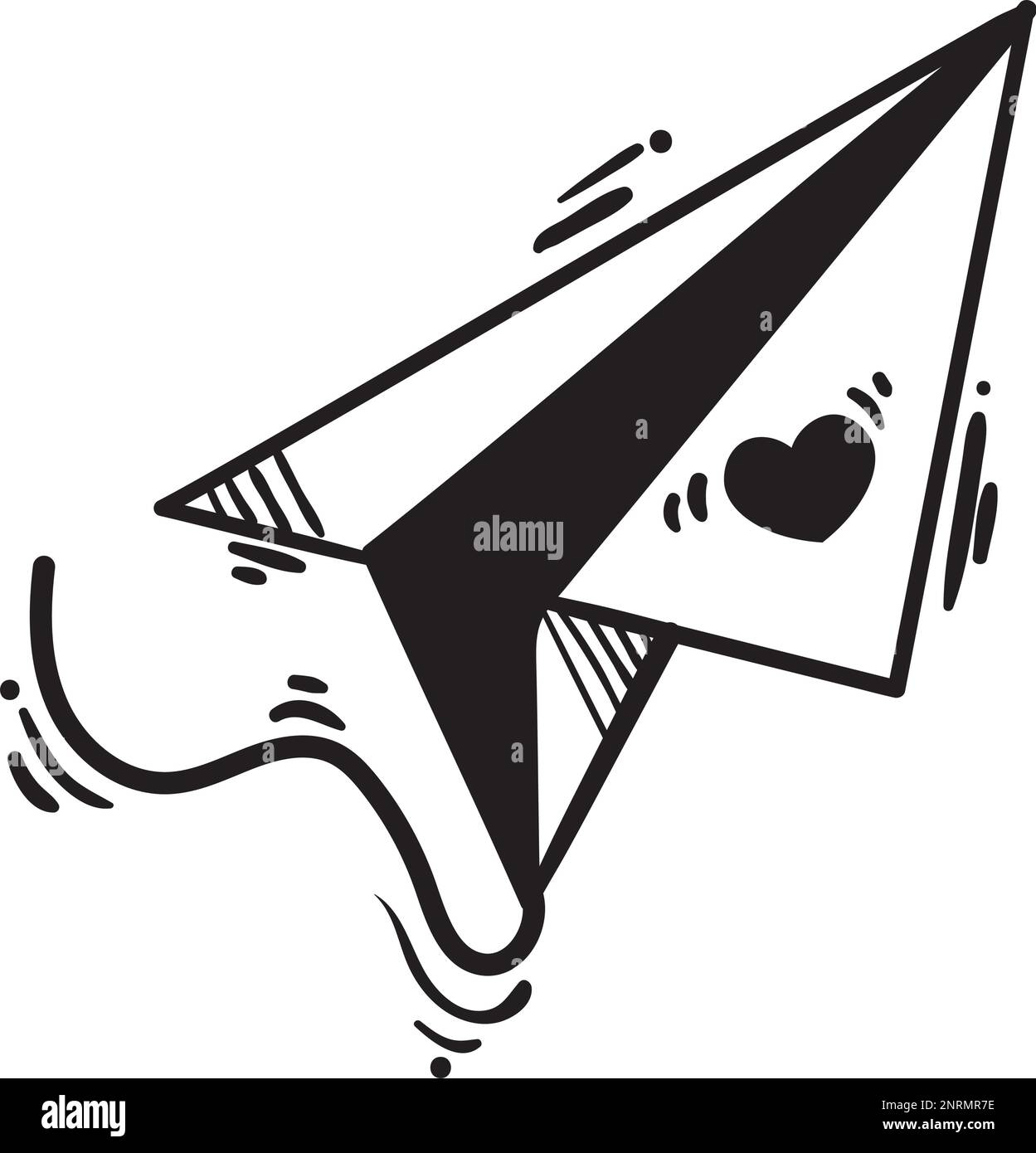 Paper airplane message doodle Black and White Stock Photos & Images - Alamy