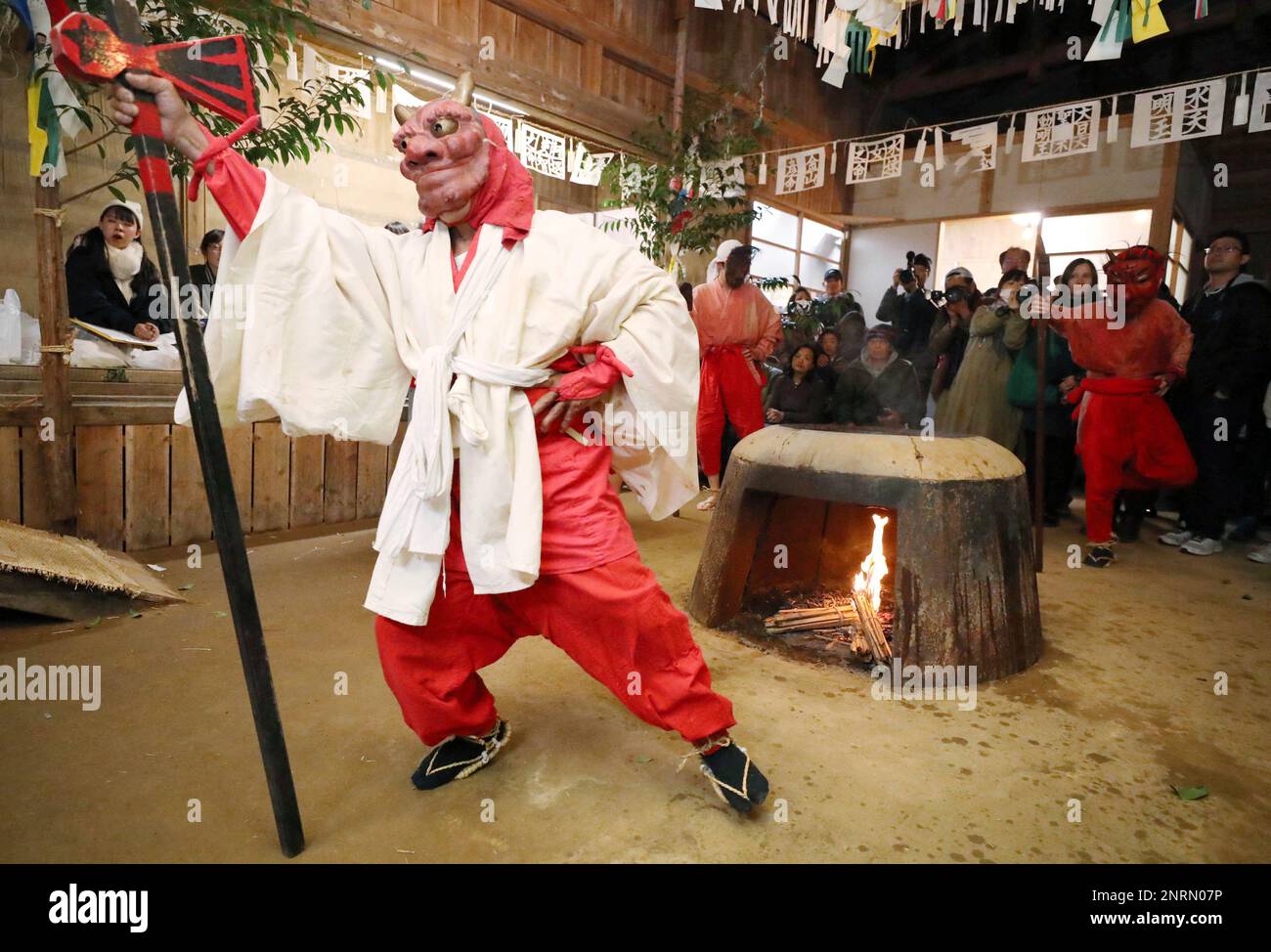 A demon performs during Hana Matsuri, flower festival, in Toei Town ...