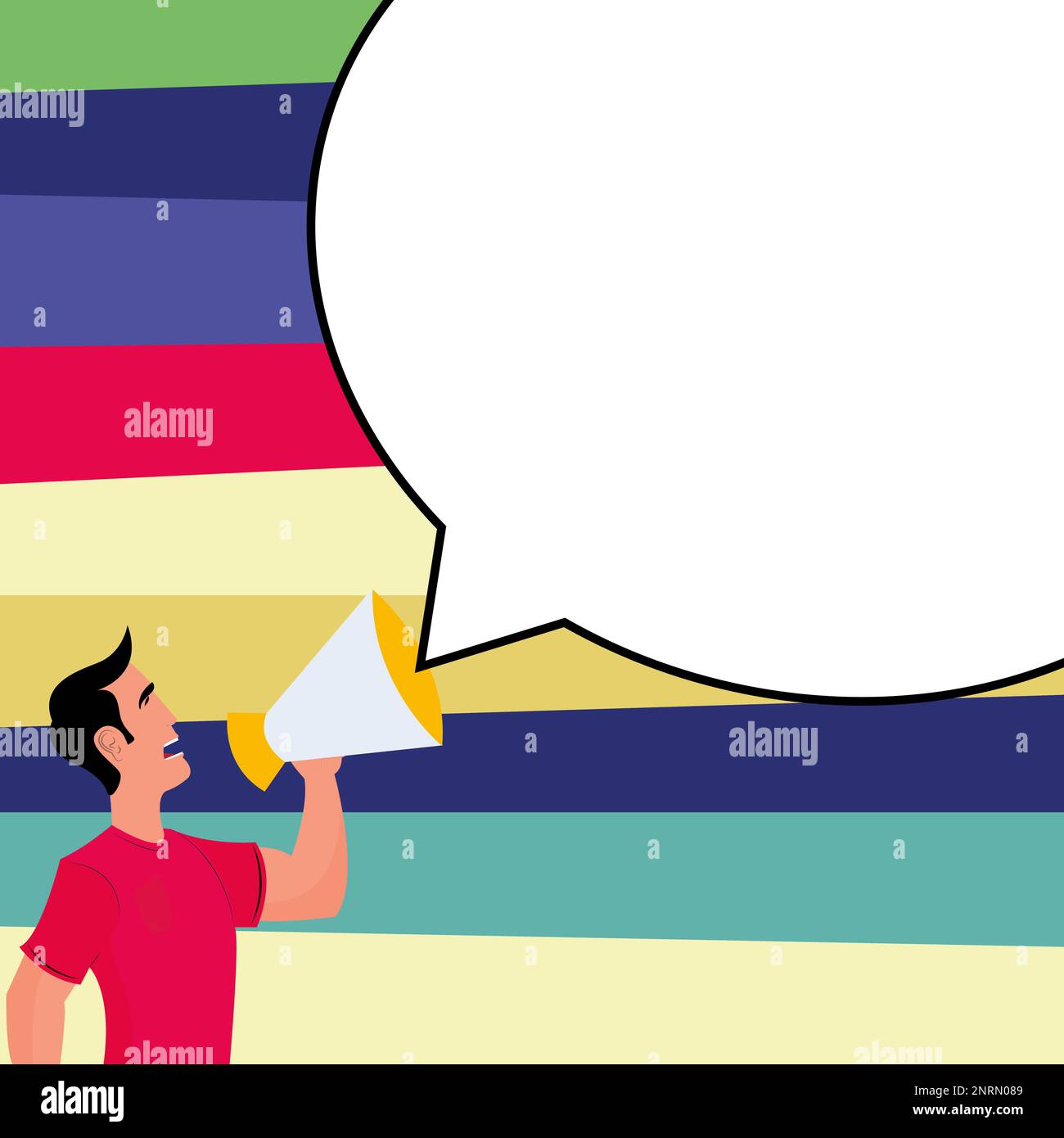 Man holding megaphone in hand and presenting important information. Big ...