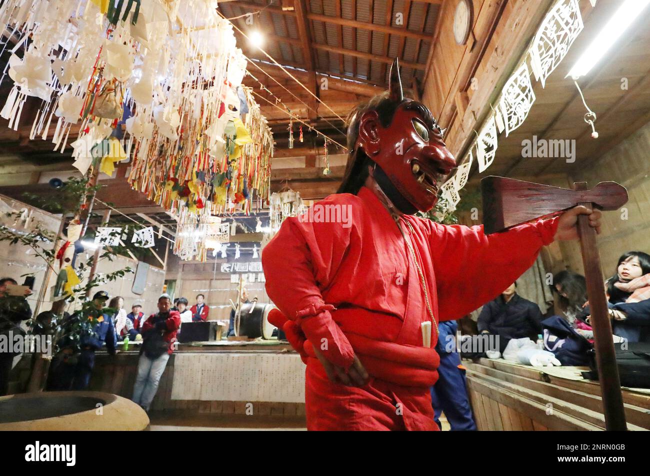 A demon performs during Hana Matsuri, flower festival, in Toei Town ...