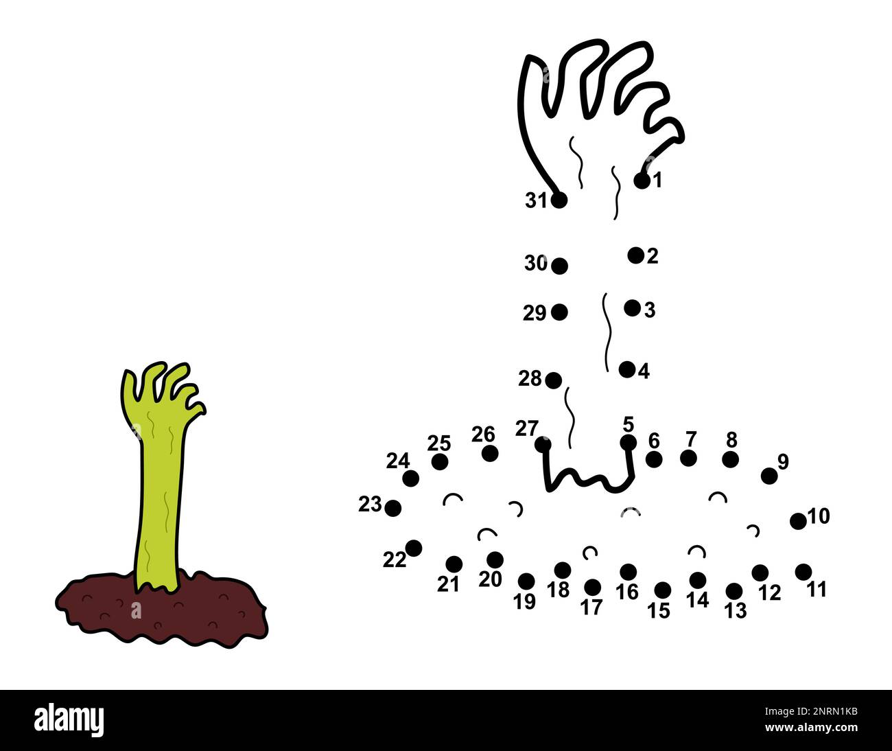 Dot to dot game for kids. Connect the dots and draw a zombie hand Stock ...