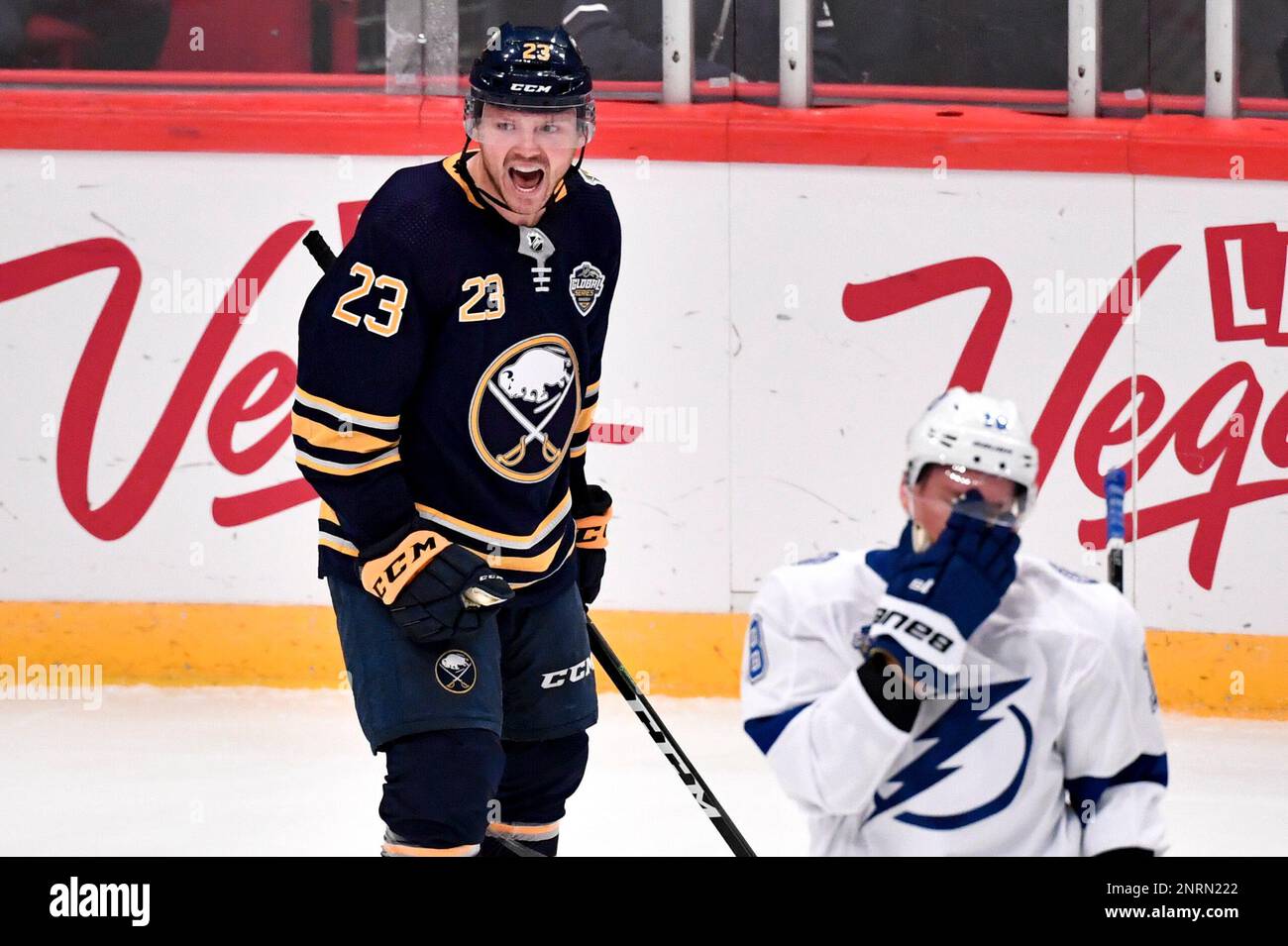 Buffalo Sabres' Sam Reinhart (23) celebrates his goal against the Tampa ...