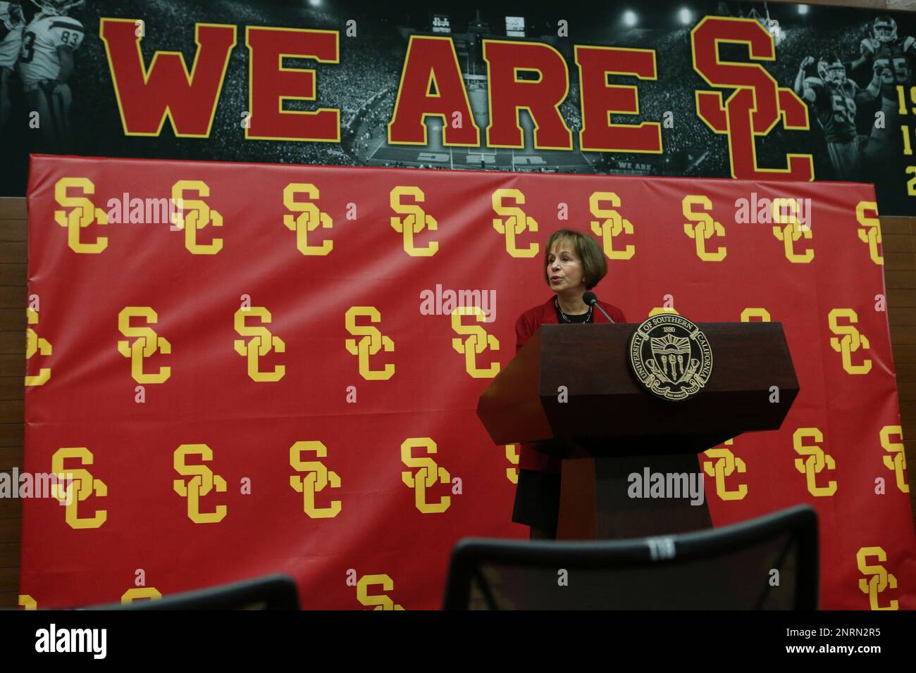 LOS ANGELES, CA - NOVEMBER 07: USC President Carol L. Folt (L ...