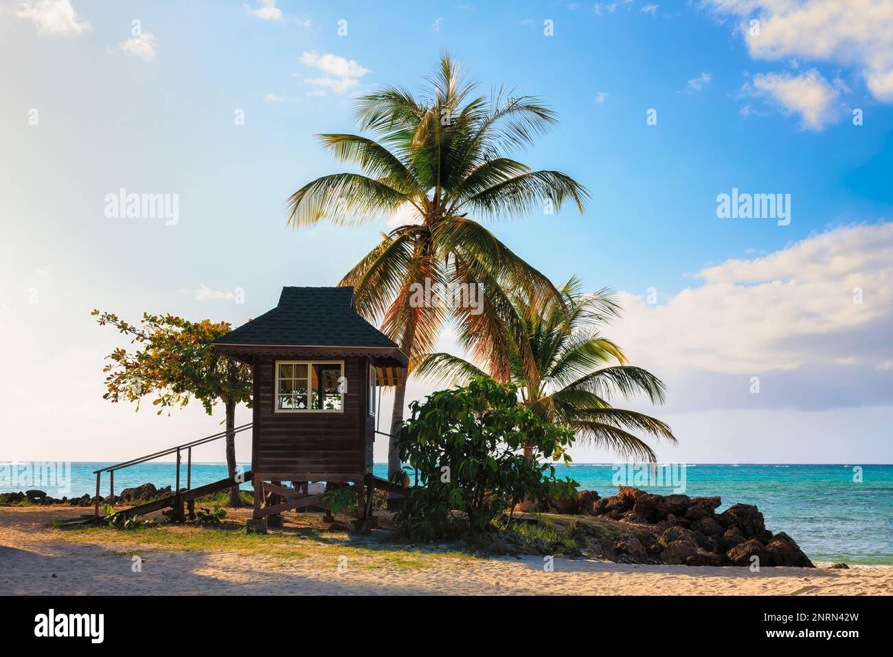 Lifegguard hut on Pigeon Piont beach on Tobago island, Trinidad and ...