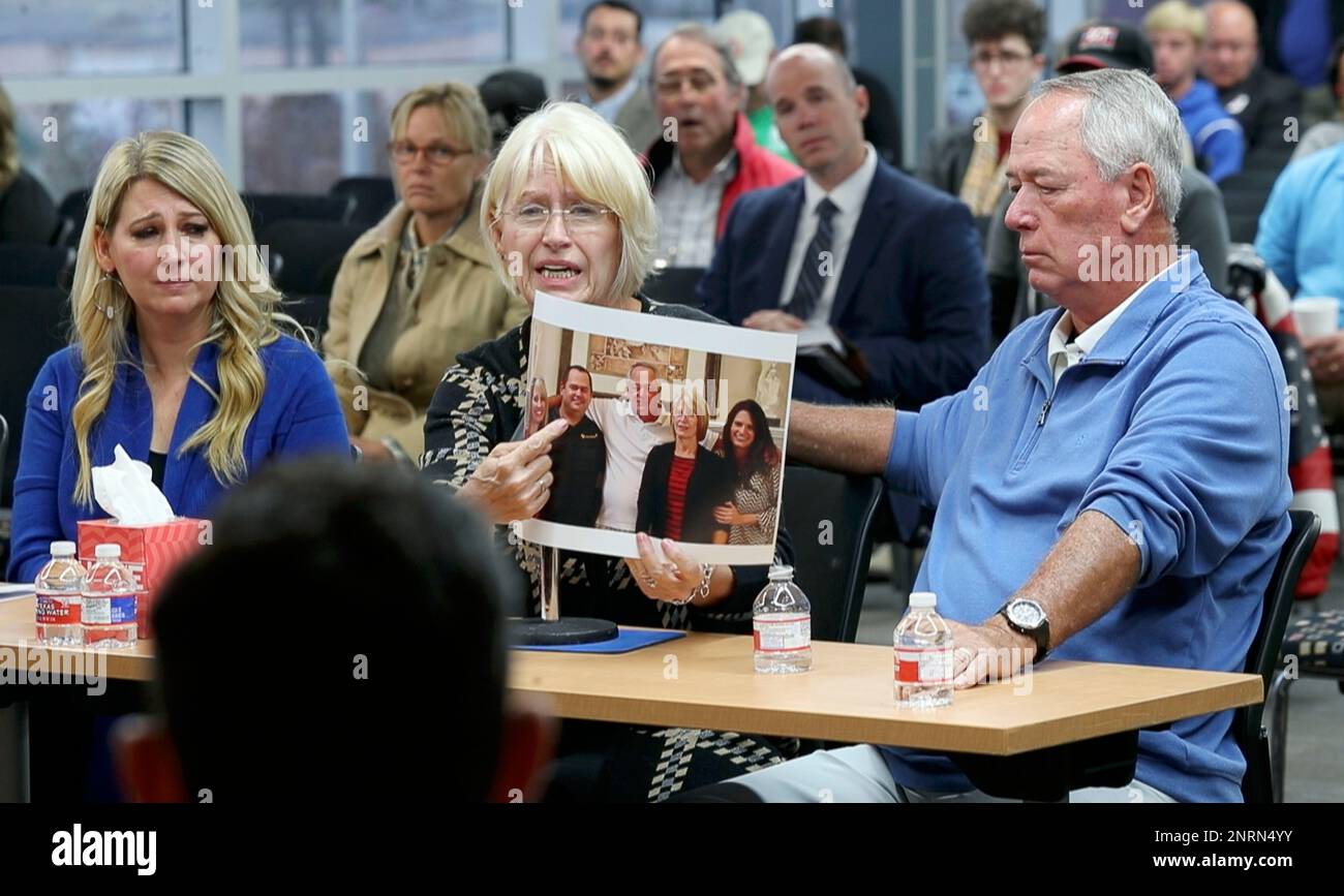 Sharon Griffith points to a photo of her deceased son Joe Griffith ...