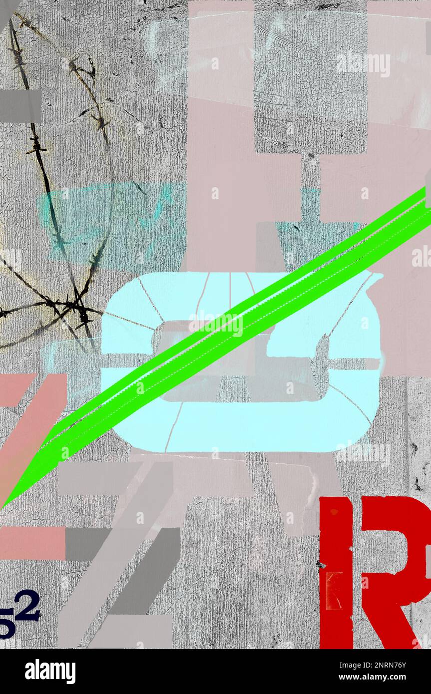 Grey background with barbed wire and letters and numbers Stock Photo ...