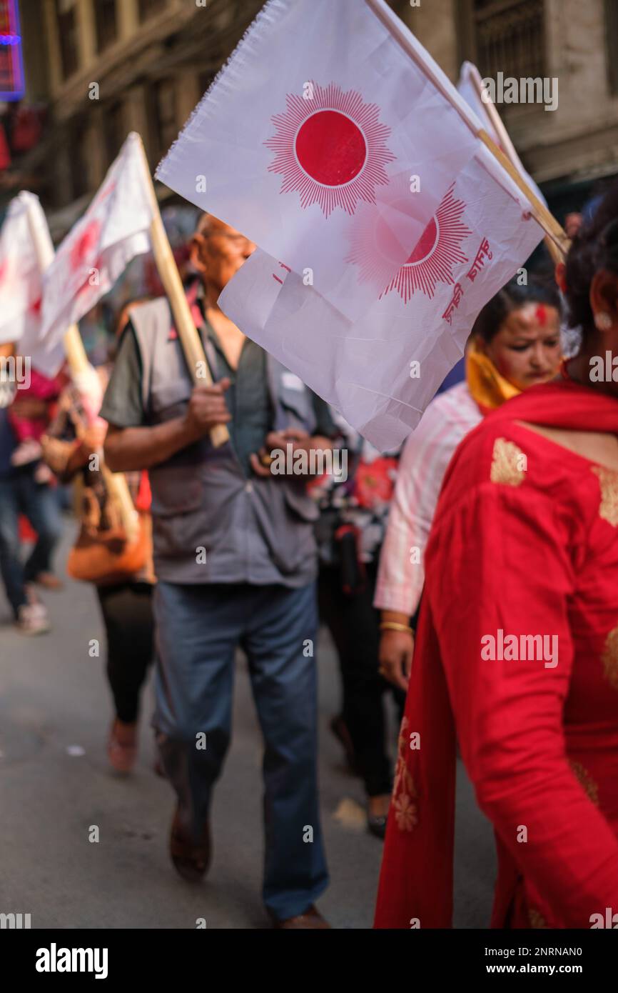 Kathmandu, Nepal, 04 23 2022: A demonstration going through Kathmandu ...
