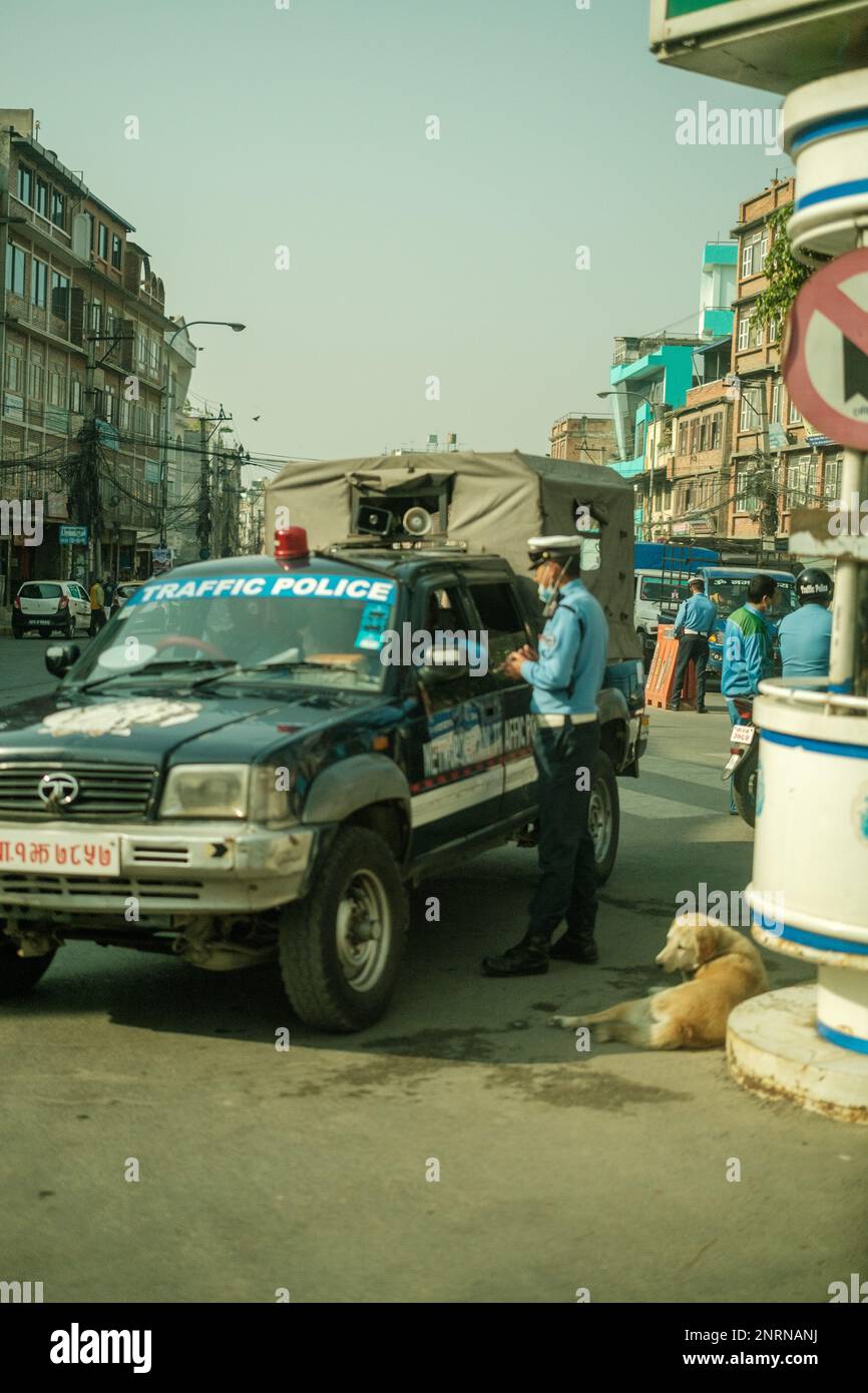 Kathmandu, Nepal, 04 23 2022: A police officer in the streets of ...