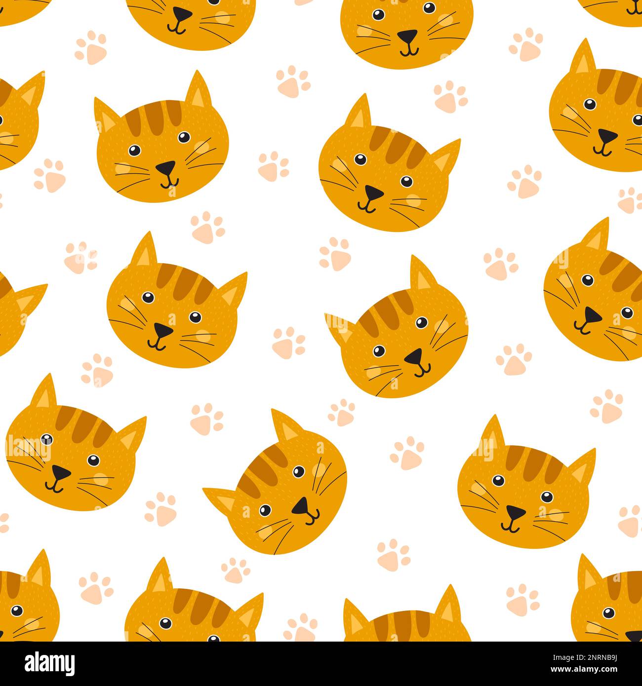 Cute cat faces seamless pattern. Background in cartoon style with funny ...