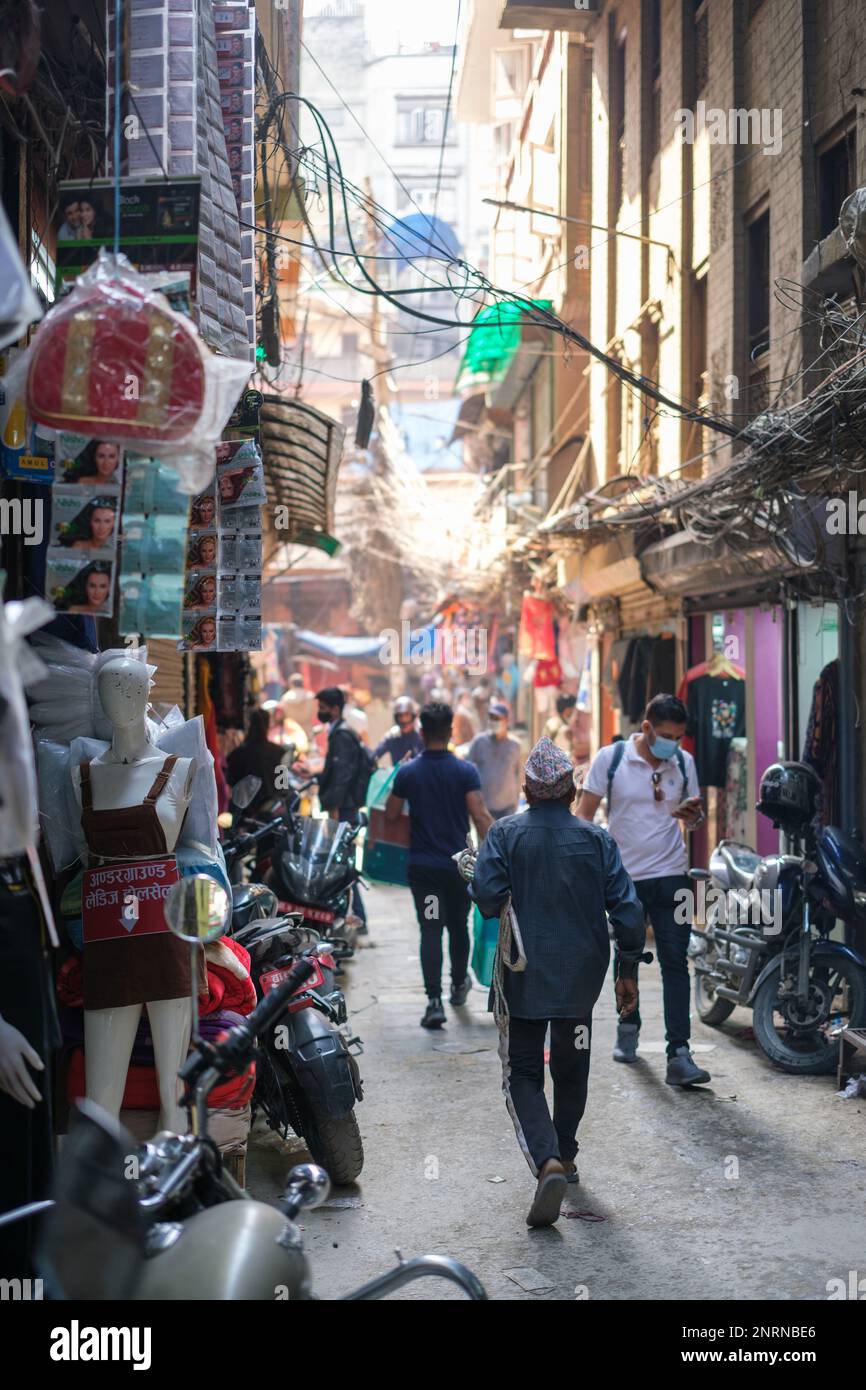 Kathmandu, Nepal, 04 23 2022: Hustling and bustling in Kathmandu bazaar ...