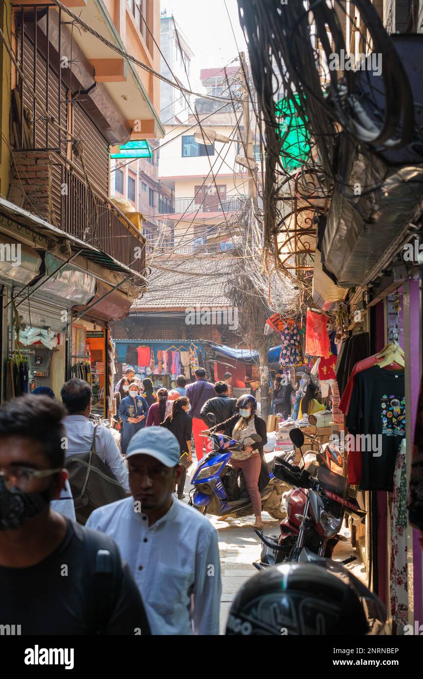 Kathmandu, Nepal, 04 23 2022: Hustling and bustling in Kathmandu bazaar ...