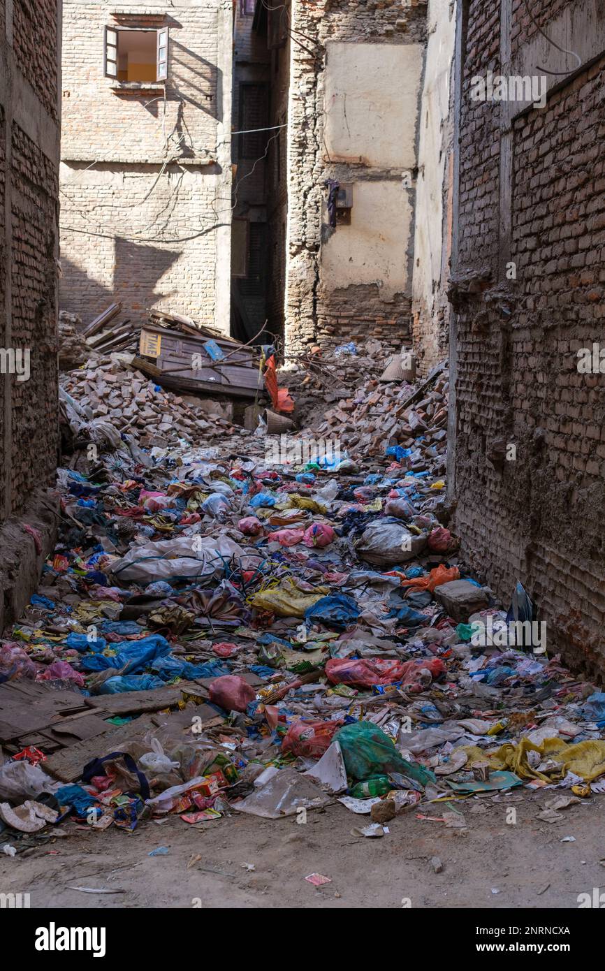 Kathmandu, Nepal, 04 23 2022: Trash in Kathmandu back alley Stock Photo ...