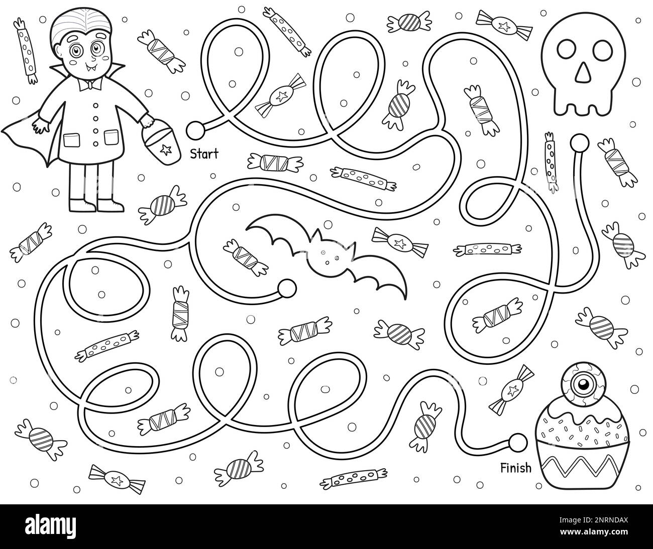 Help a cute vampire boy find path to the spooky cupcake. Black and ...