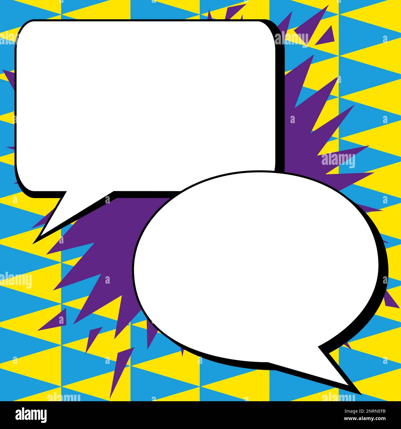 Two big white empty speech bubbles for text. Square and oval dialog ...