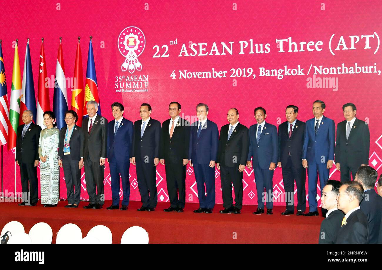 Leaders Pose For Photo During Asean Plus Three Apt Meeting In Bangkok