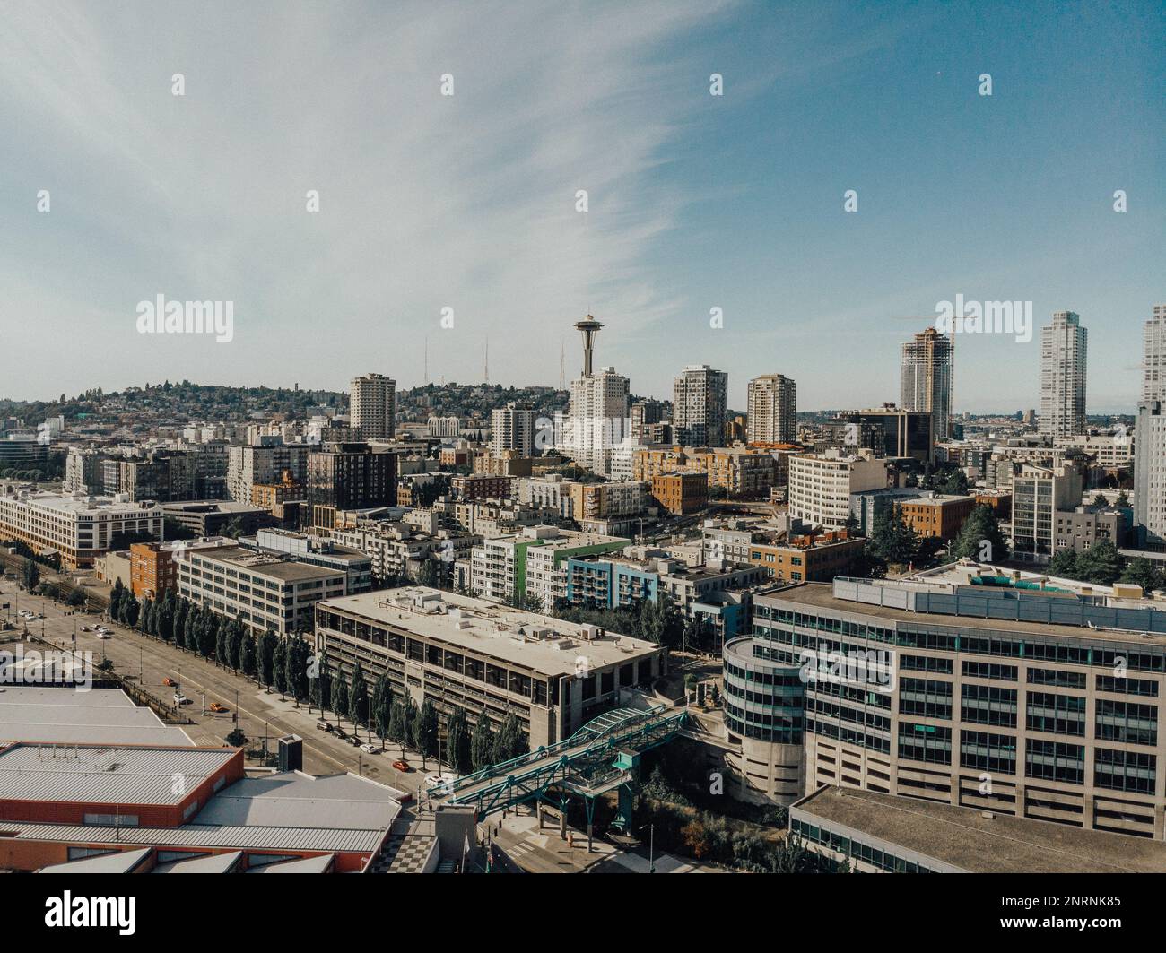 An aerial view of downtown Portland, Oregon from the top of a building ...