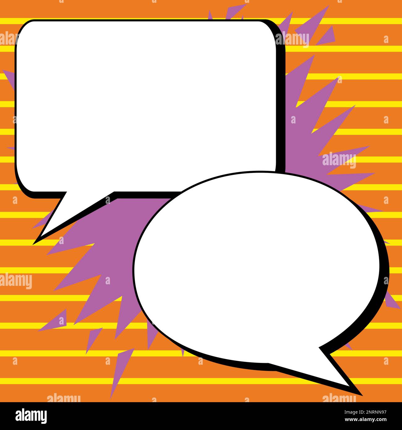 Two big white empty speech bubbles for text. Square and oval dialog ...