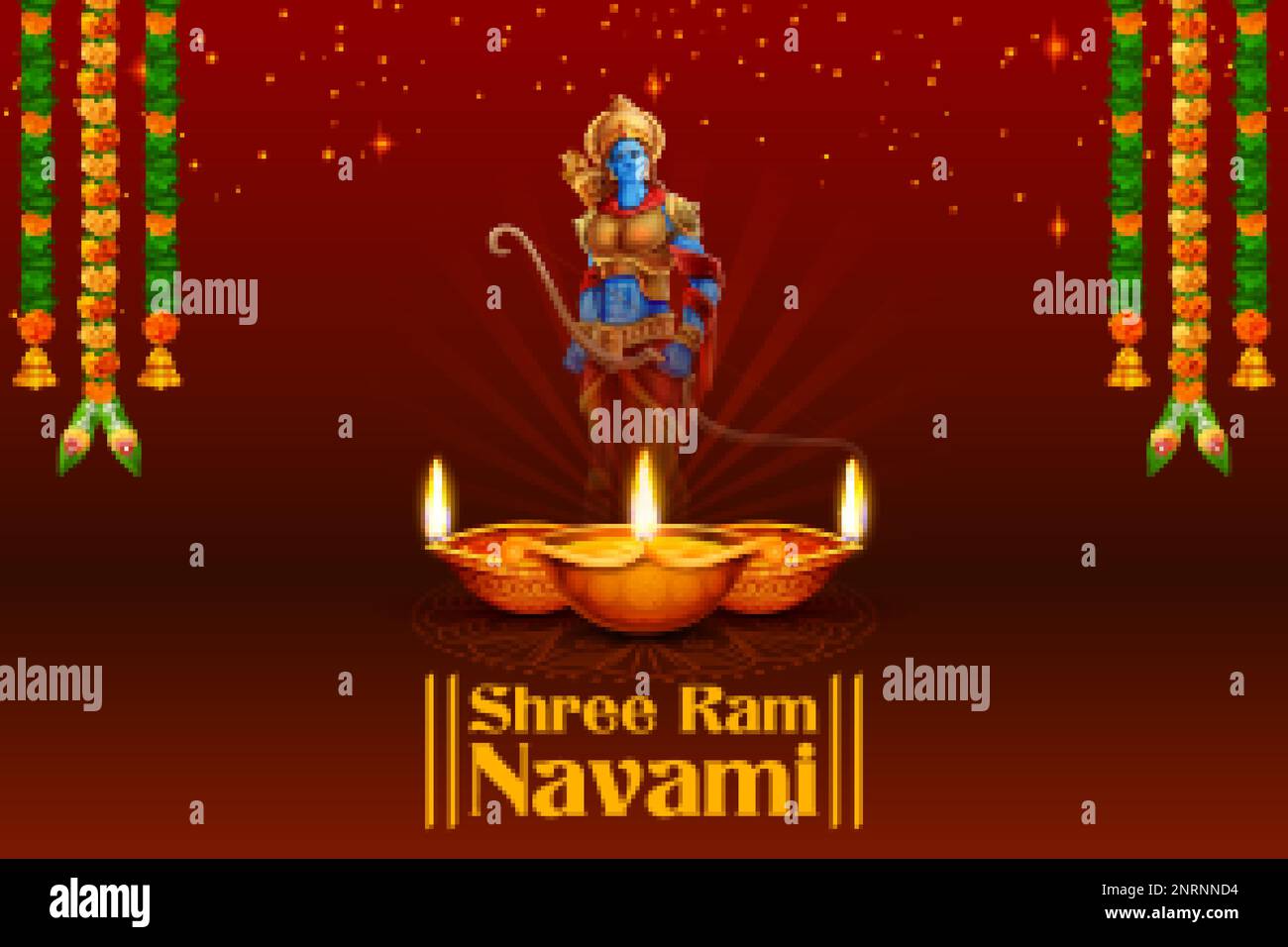 illustration of Lord Rama with bow arrow for Shree Ram Navami ...