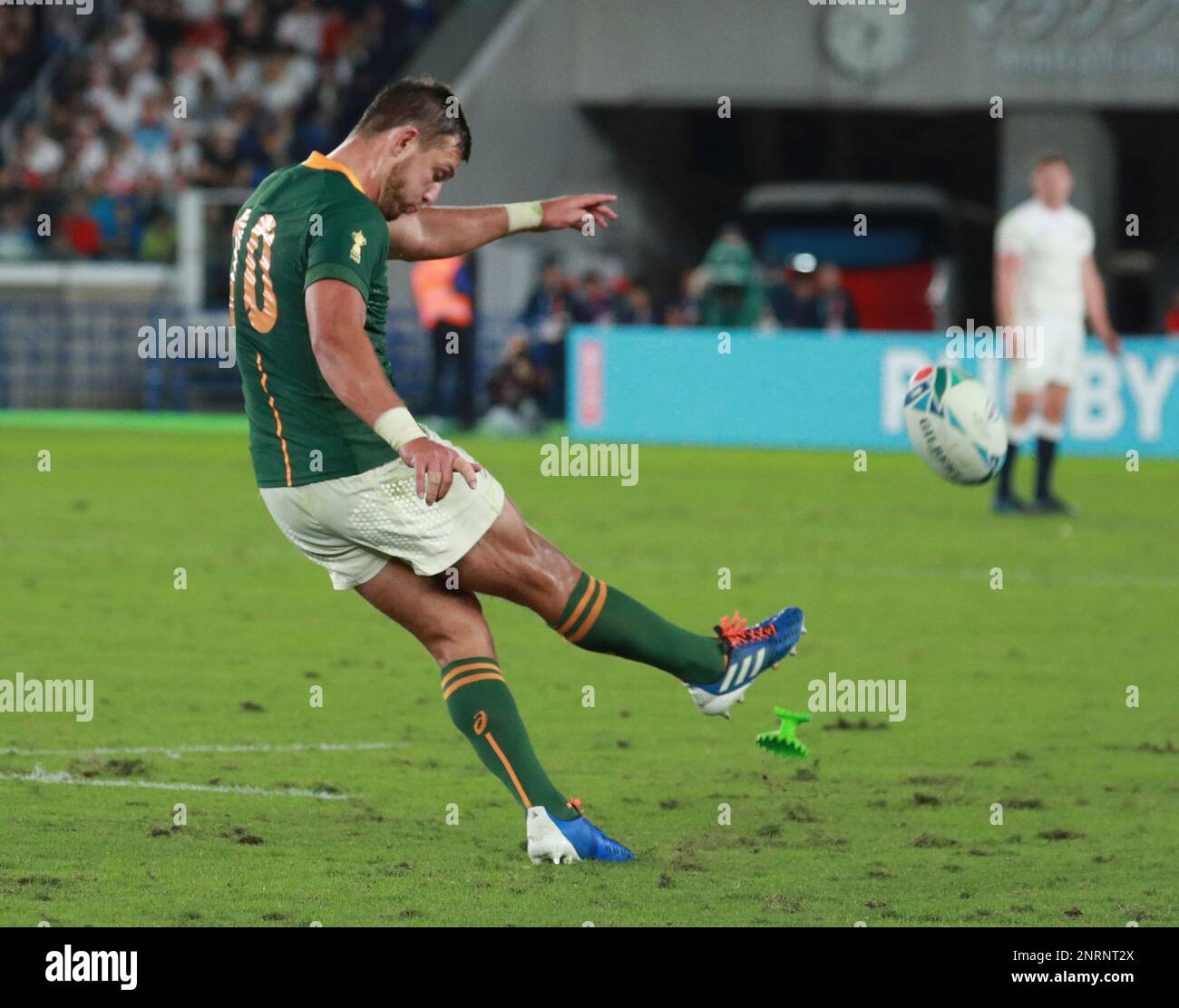 Handre Pollard of South Africa scores a penalty kick in the first half ...