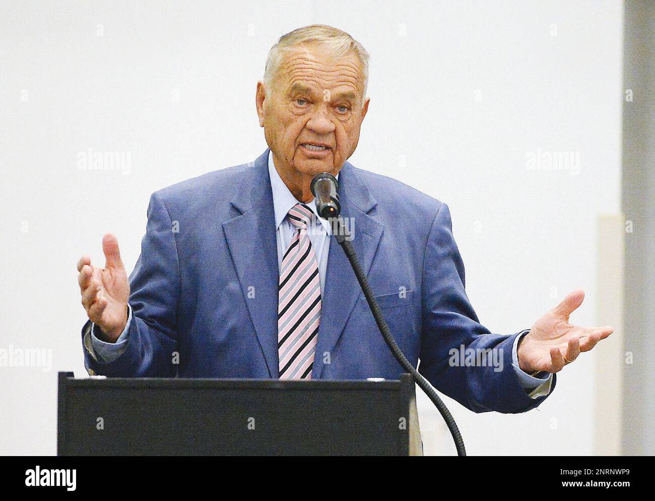 Former Arizona Western College President Dr. Don Schoening speaks during Wednesday morning's AWC ...