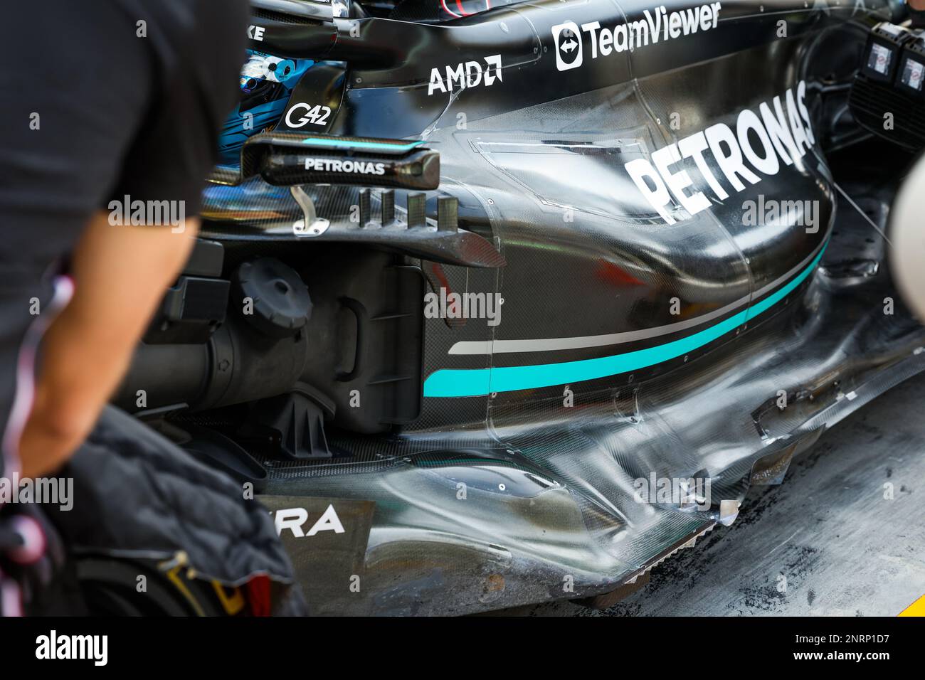 Mercedes AMG F1 Team W14, mechanical detail of the sidepod during the ...