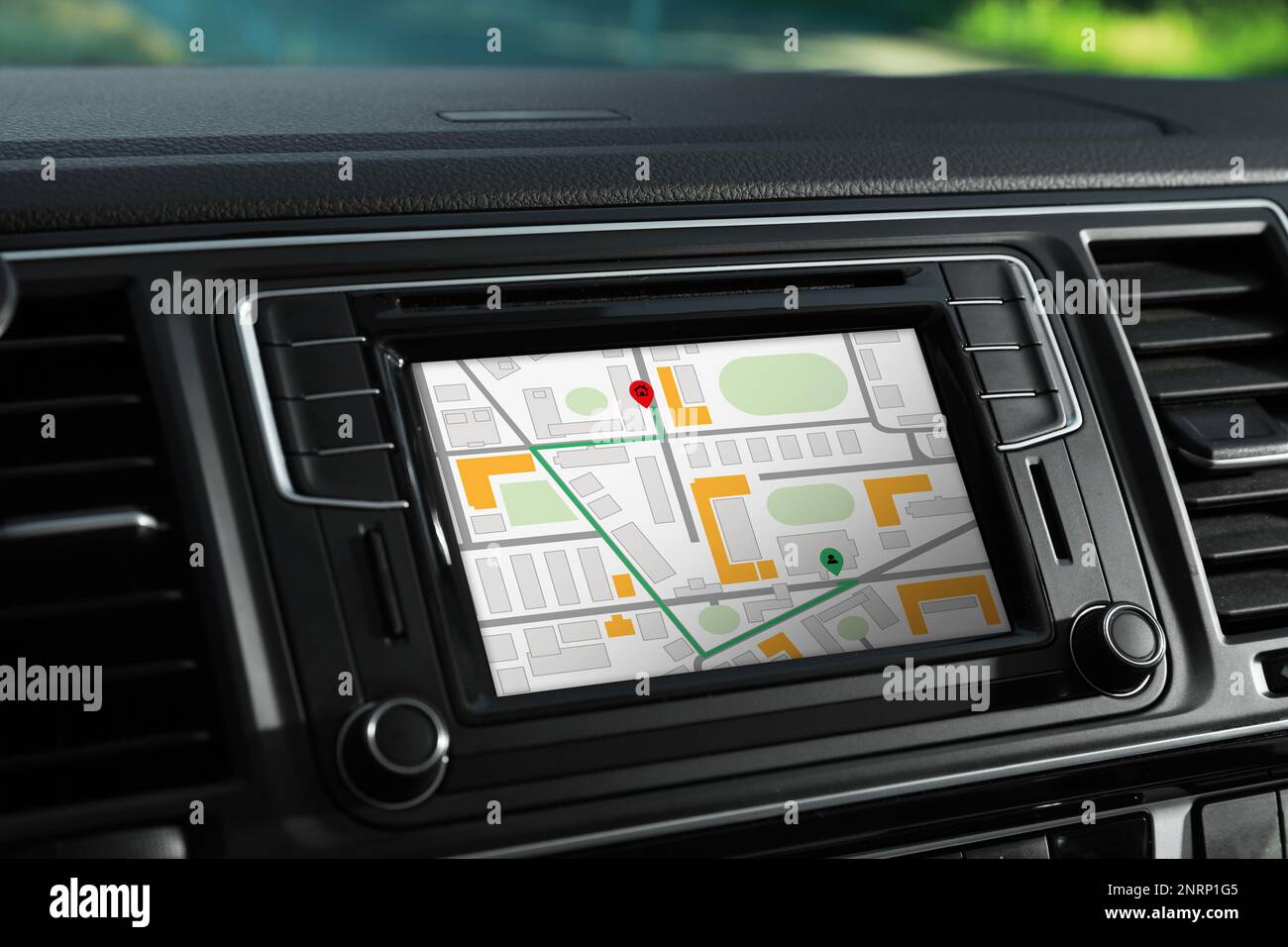 Closeup view of dashboard with navigation system in modern car Stock ...