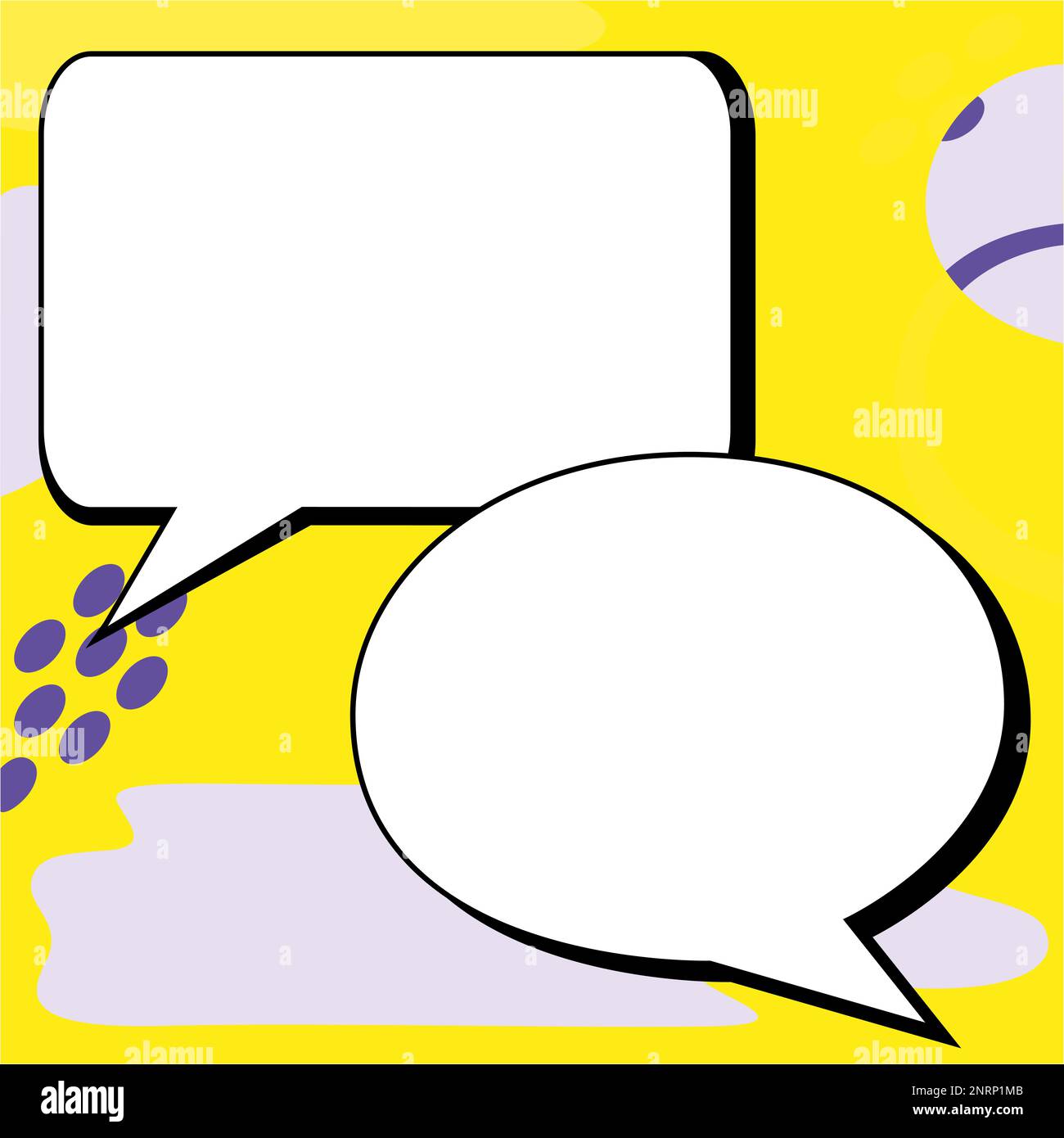 Two big white empty speech bubbles for text. Square and oval dialog ...
