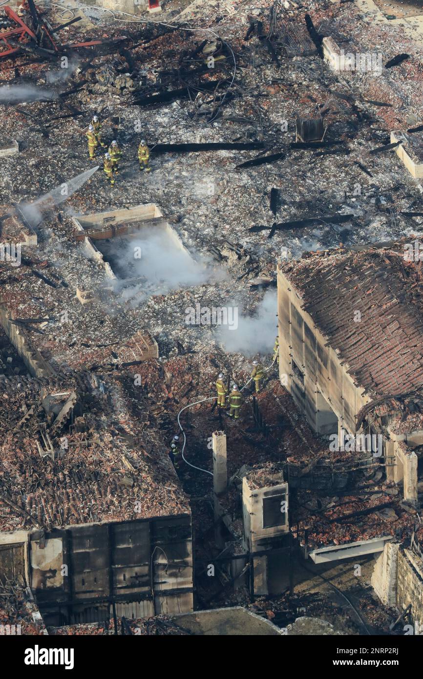An aerial photo shows charred remains of Shurijo Castle, after it ...