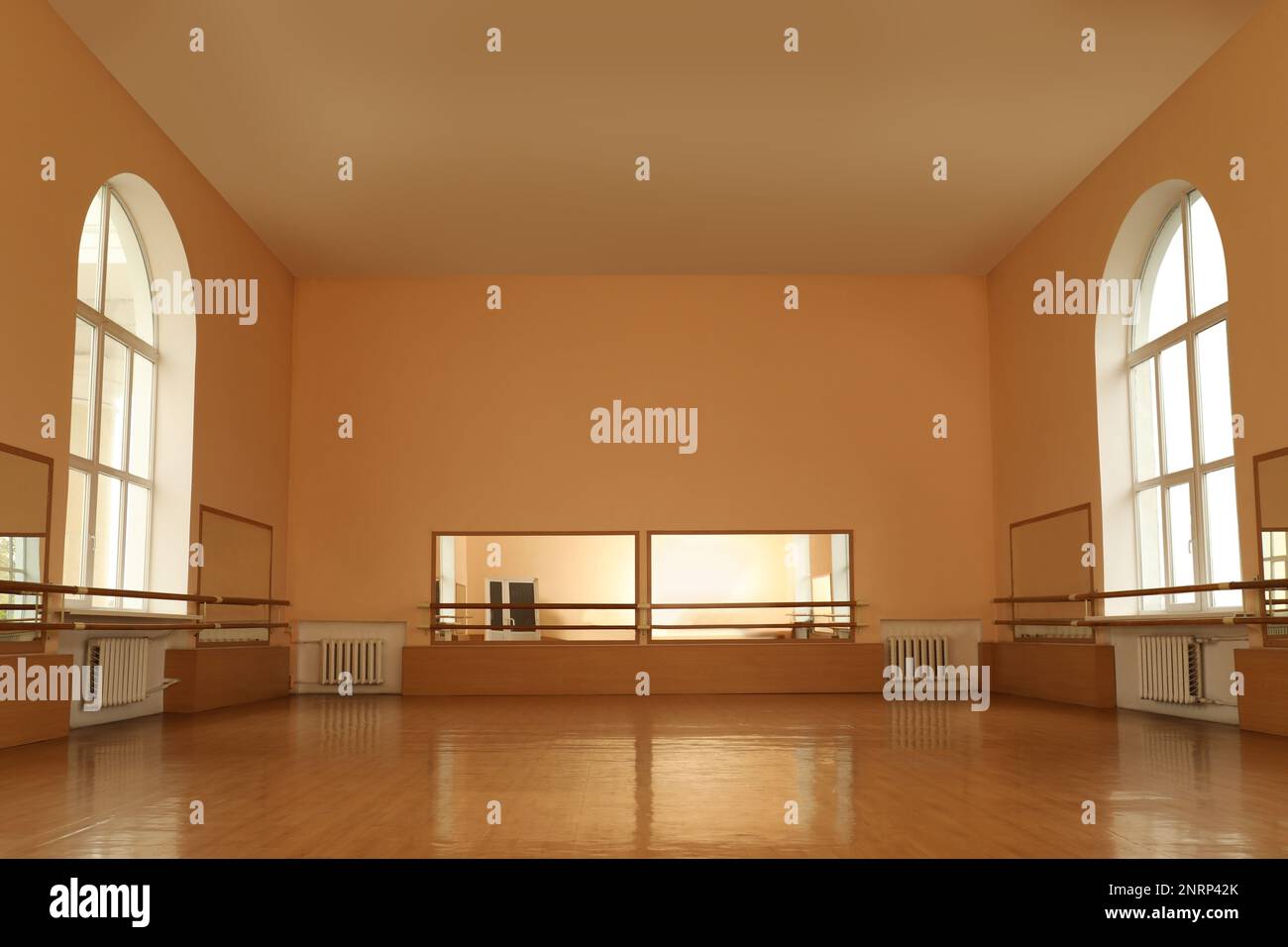 View of empty studio with mirrors and ballet barres Stock Photo - Alamy