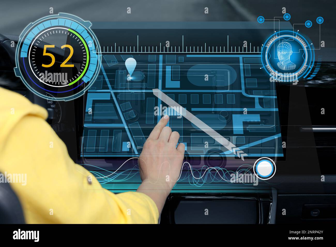 Woman using navigation system while driving car, closeup Stock Photo ... Woman using navigation system while driving car, closeup Stock Photo ...