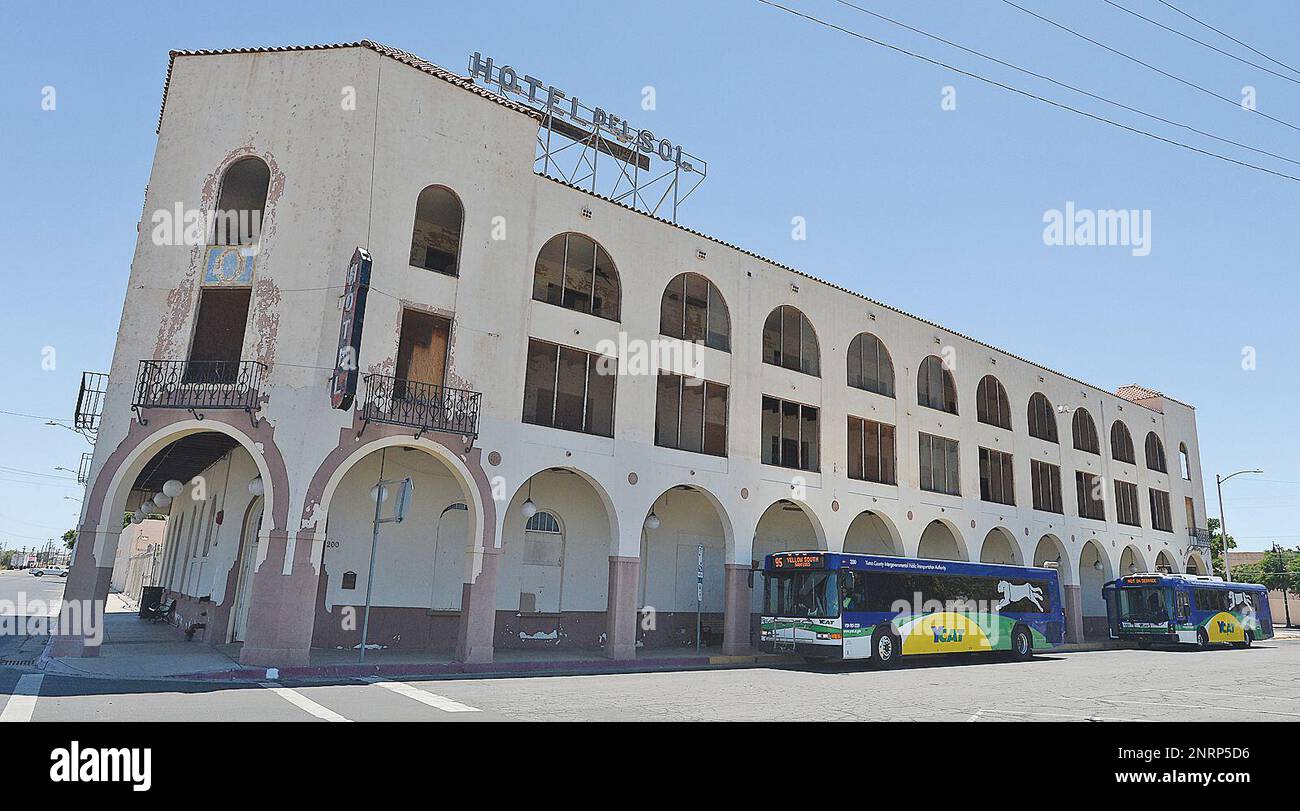 A Yuma County Area Transit (YCAT) buses wait for passengers at the ...