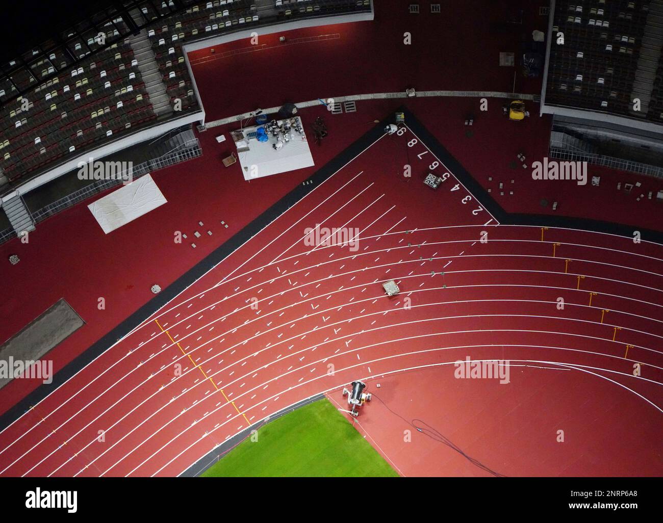 An aerial night photo taken from the Yomiuri helicopter shows a track ...