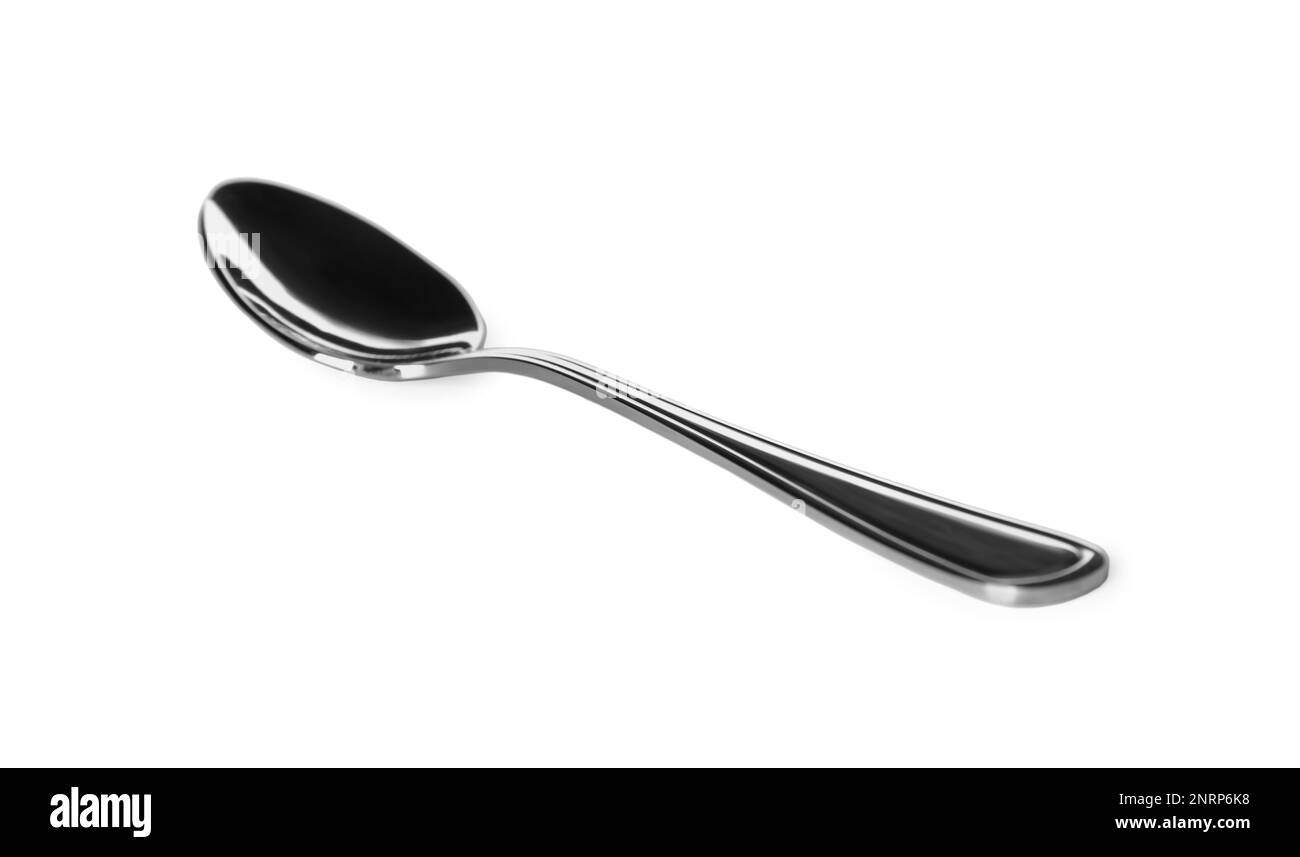 Shiny metal tea spoon isolated on white Stock Photo - Alamy
