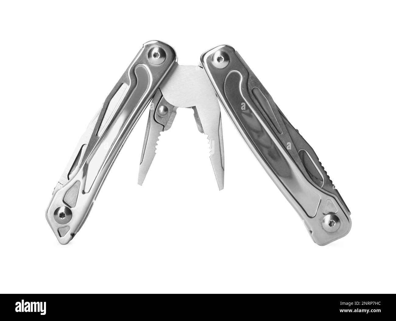 Compact portable metallic multitool isolated on white Stock Photo - Alamy