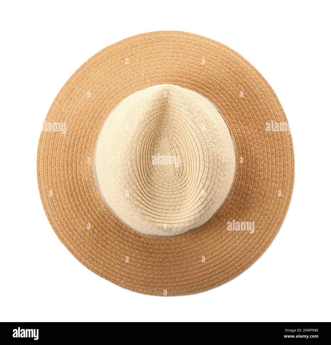 Stylish straw hat isolated on white, top view Stock Photo - Alamy