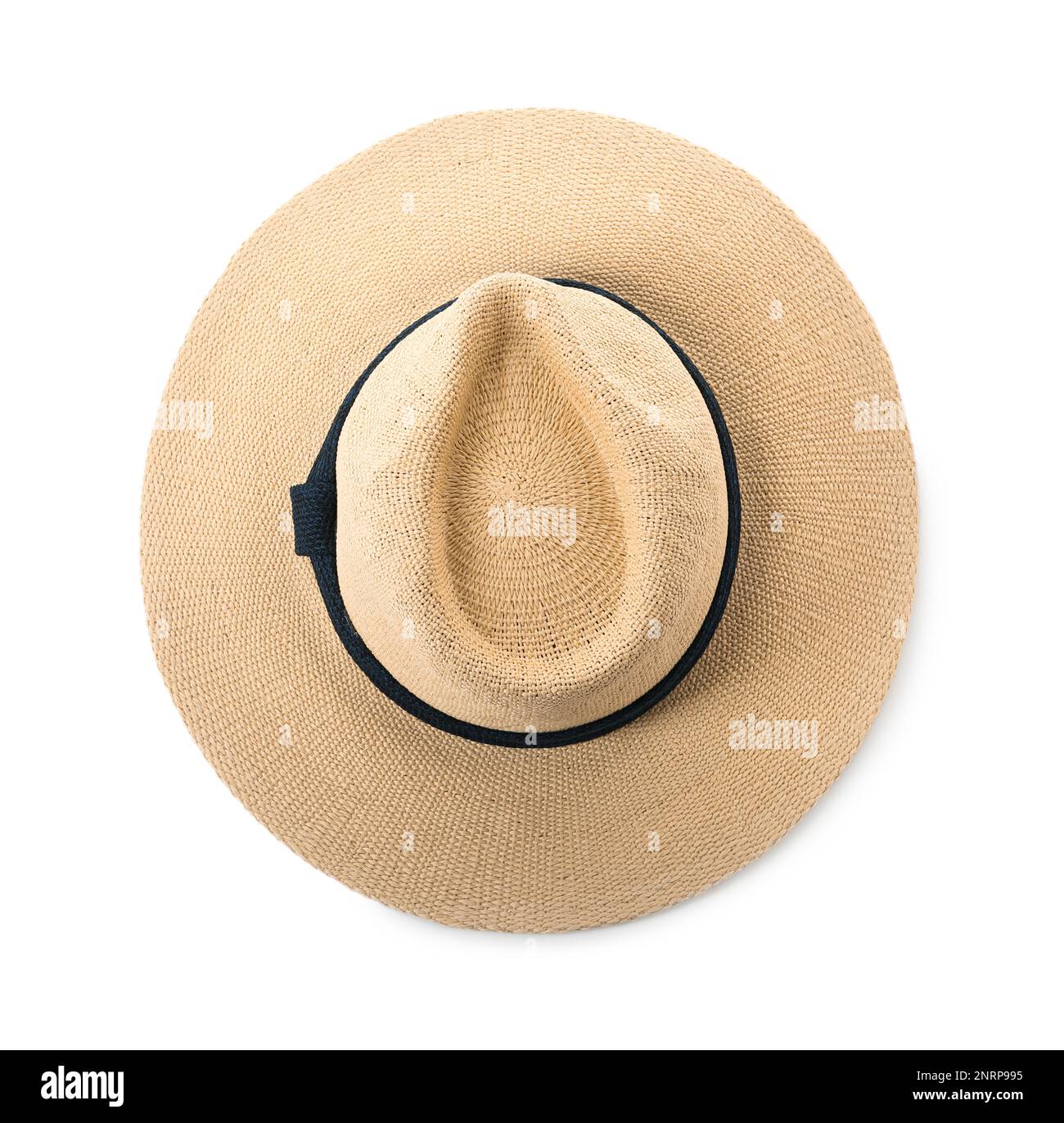 Stylish straw hat isolated on white, top view Stock Photo - Alamy