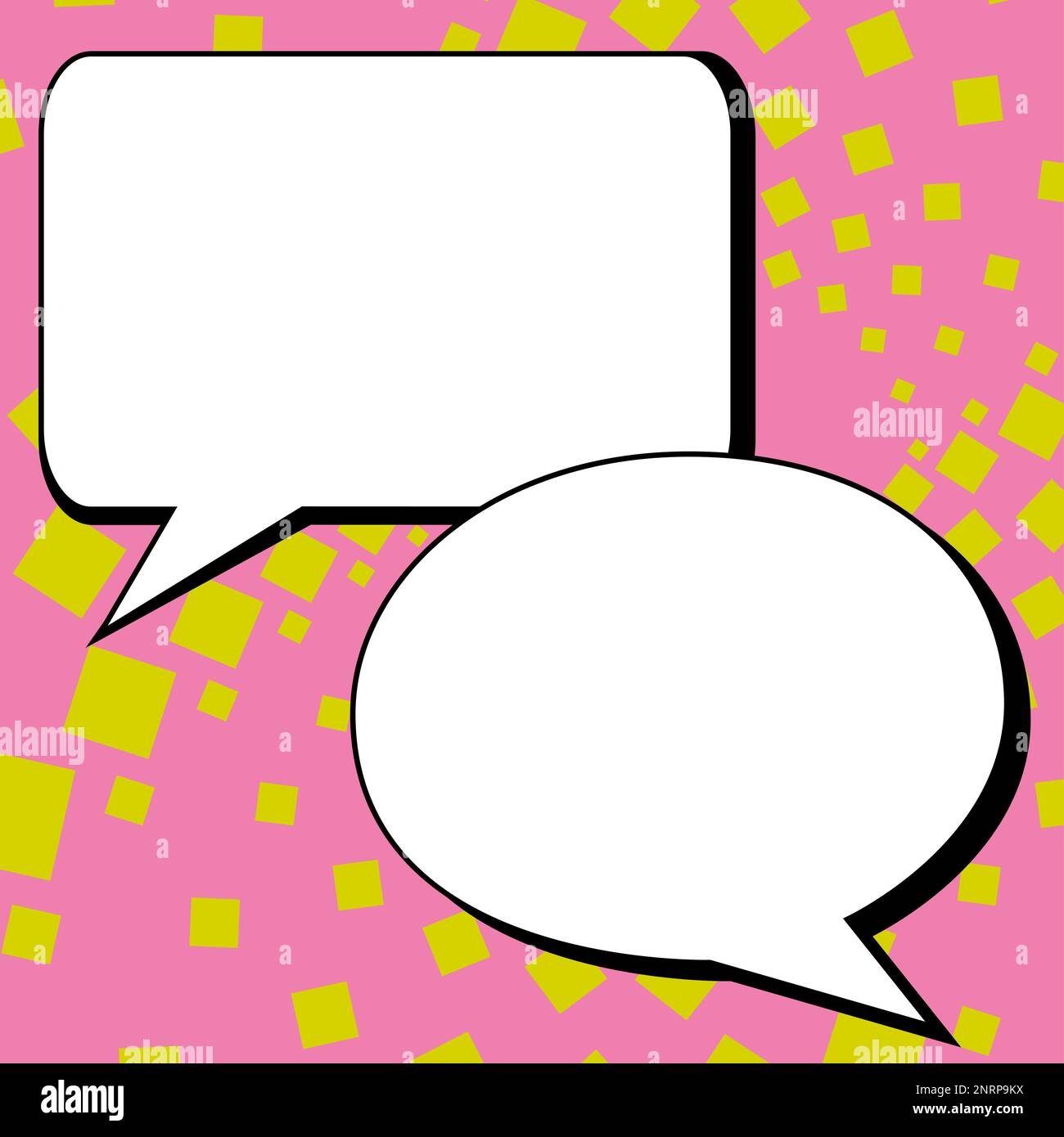 Two big white empty speech bubbles for text. Square and oval dialog ...