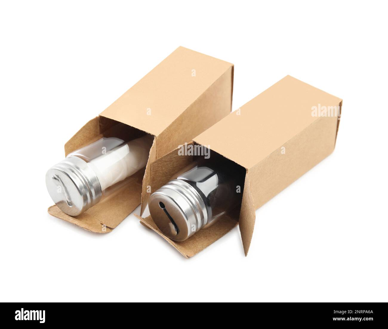 Jars with rolls of natural organic dental floss in boxes on white ...