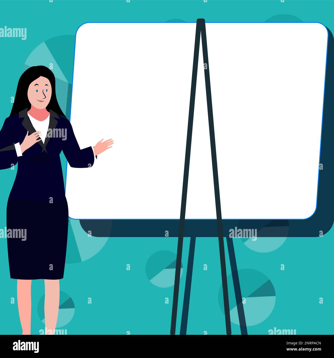 Woman in office presenting main message on the big white shcool board ...