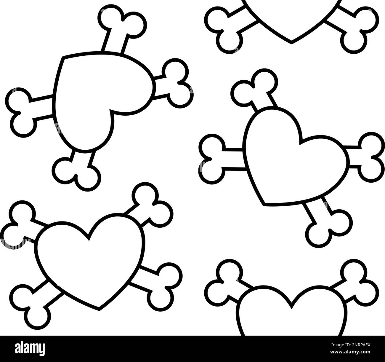 Vector seamless pattern of flat outline heart with crossed bones ...