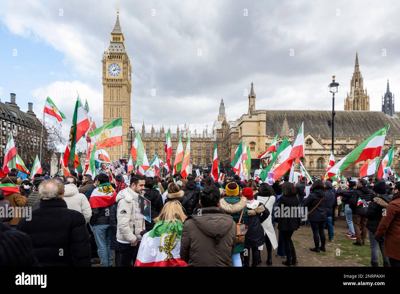 London, UK. 27 February 2023. British Iranians take part in a protest ...