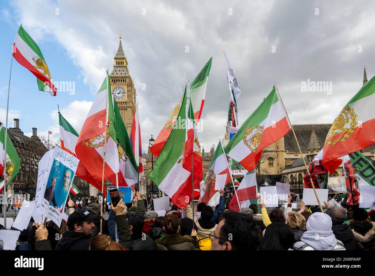 London, UK. 27 February 2023. British Iranians take part in a protest ...