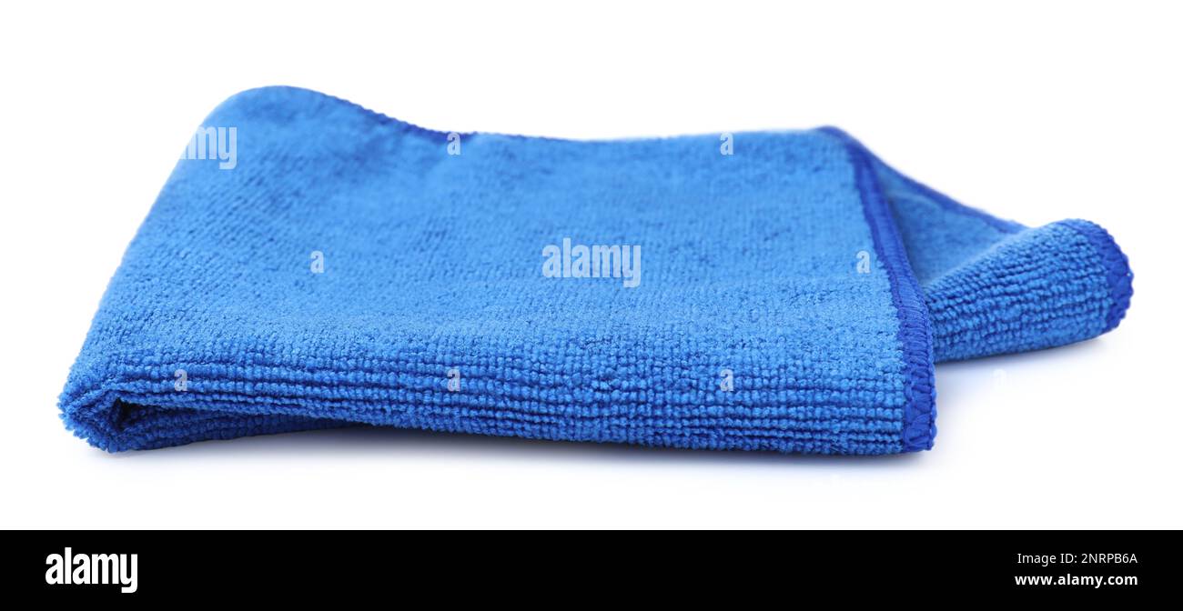 Clean blue microfiber cloth isolated on white Stock Photo - Alamy