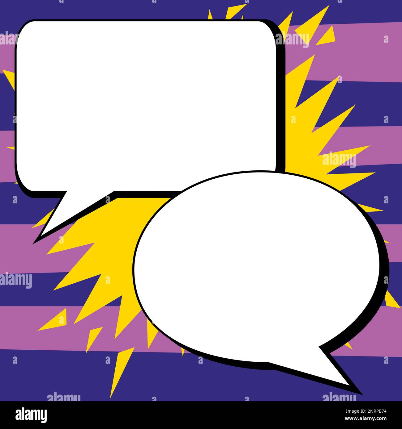Two big white empty speech bubbles for text. Square and oval dialog ...