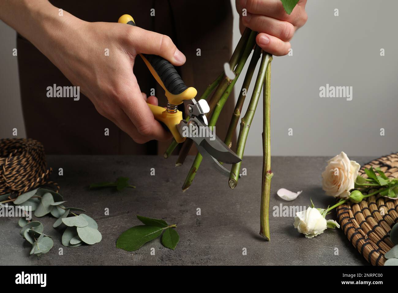 Female florist pruning flower stalk hi-res stock photography and images ...
