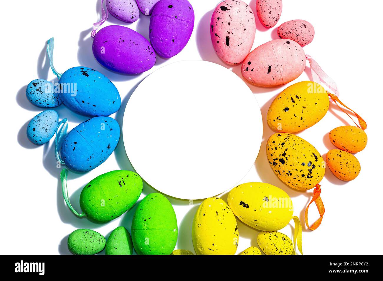 Easter eggs composition with round stand, isolated on white background ...
