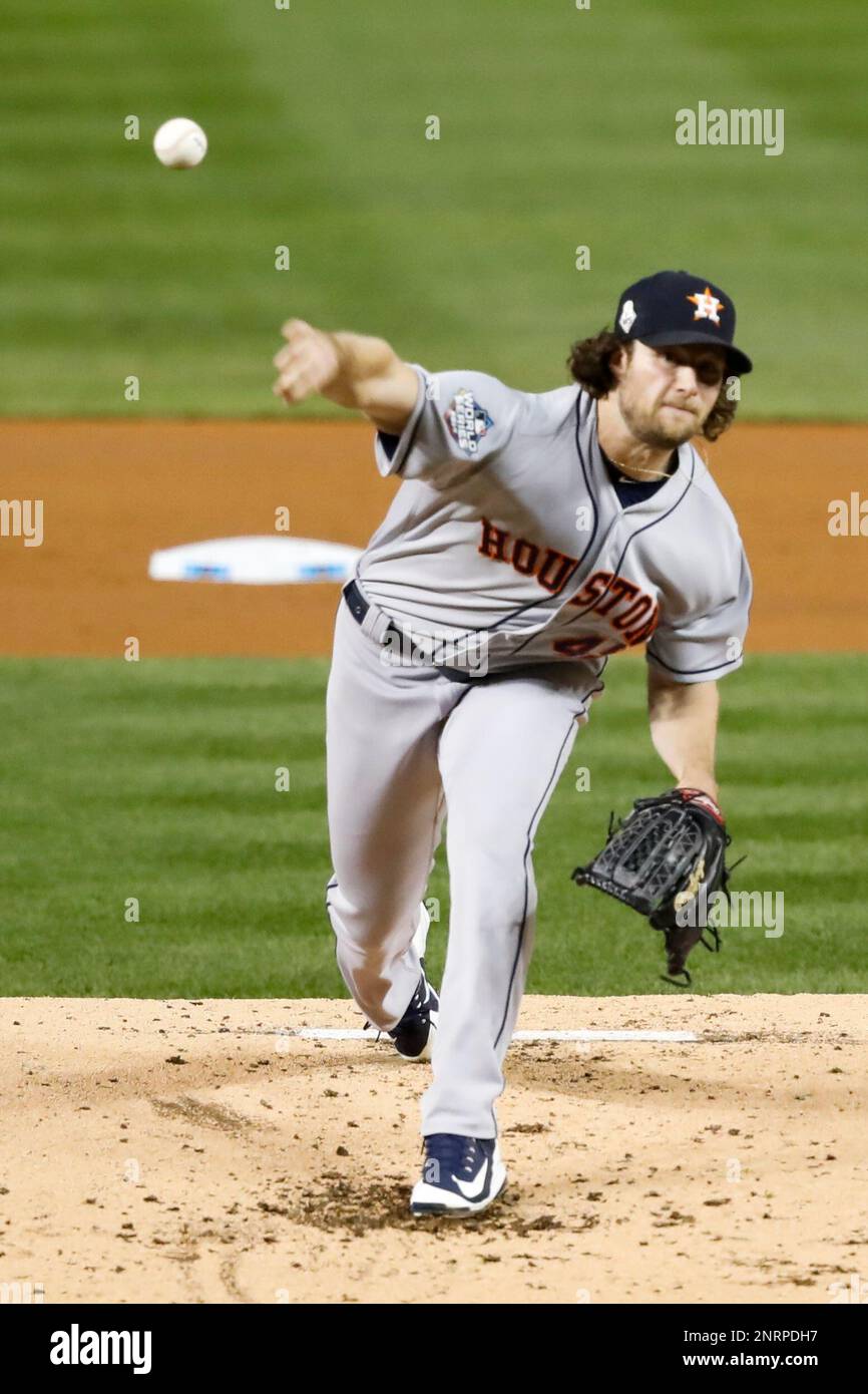 Houston Astros starting pitcher Gerrit Cole throws during the first ...