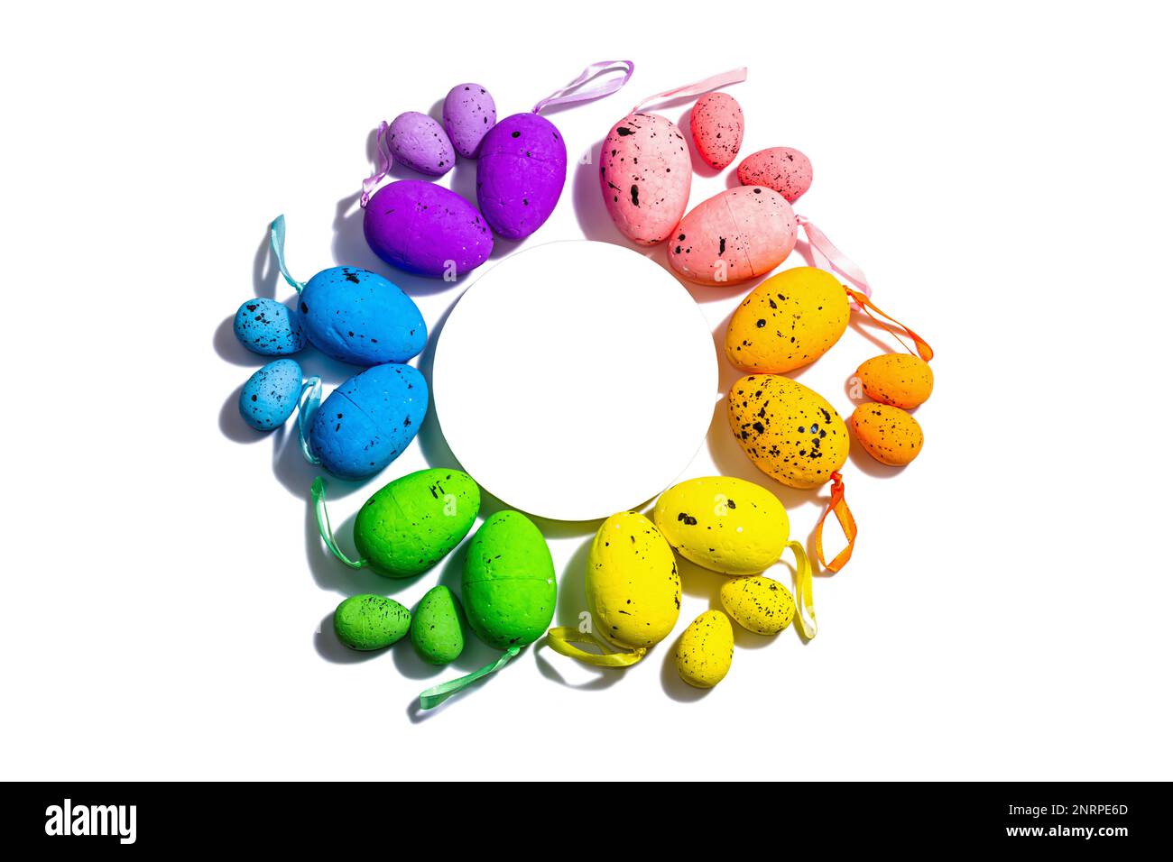 Easter eggs composition with round stand, isolated on white background ...