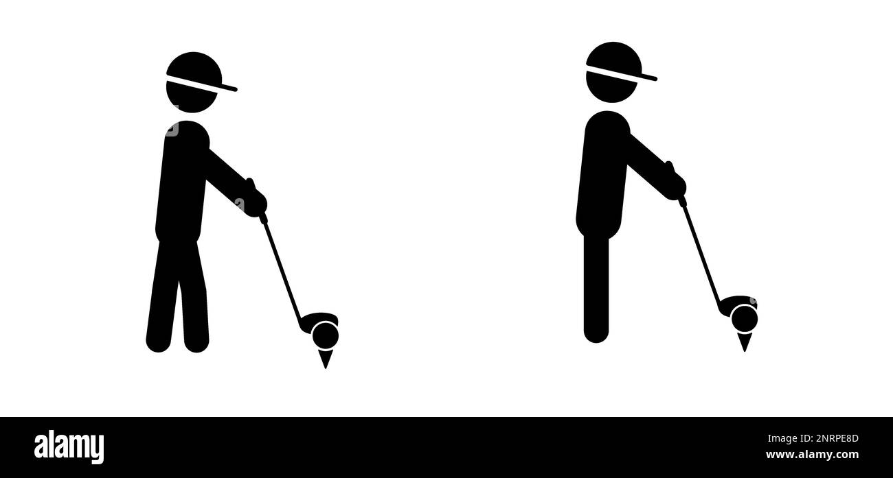 Stickman, stick figure man with golf stick. Golf player and golf course ...